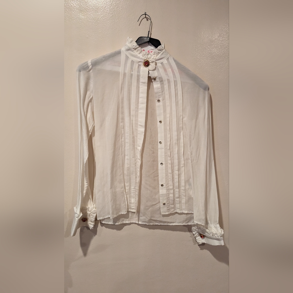 Baden White Blouse Victorian Style Hidden Buttons Fre… - Gem